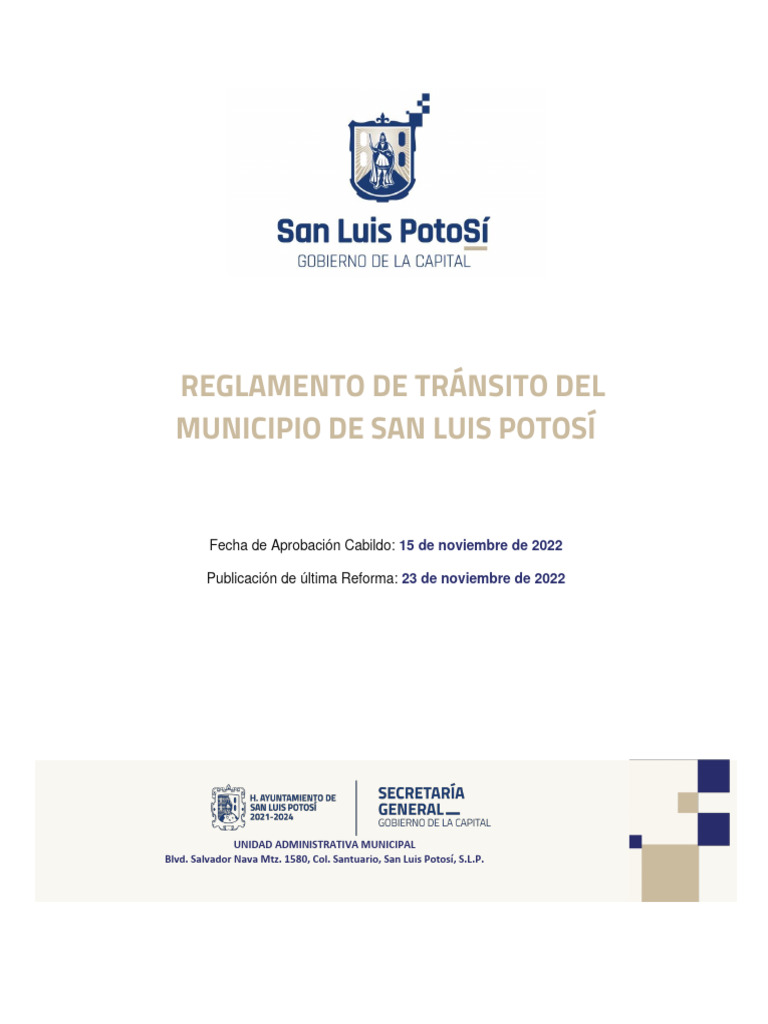 2023 Vigente Reglamento de TR Nsito Del Municipio de San Luis Potos 07062023 | PDF | Peatonal ...