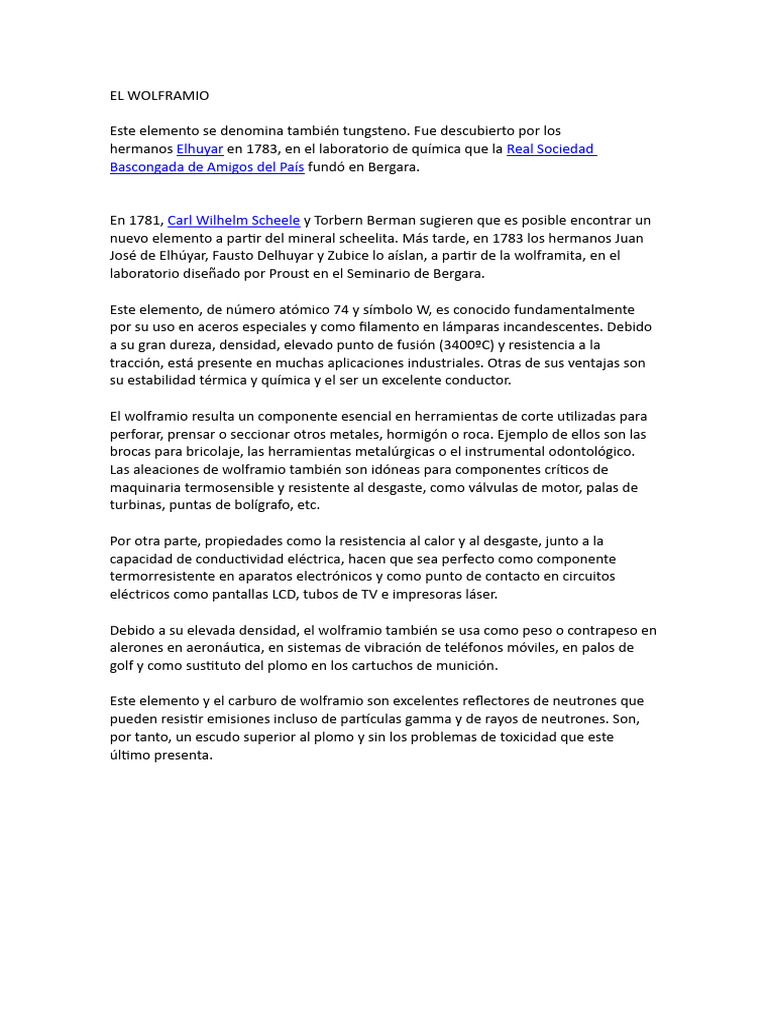 Propiedades y Usos del Wolframio | PDF | Tecnología