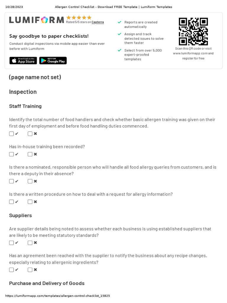 Allergen Control Checklist | PDF | Kitchen | Cooking