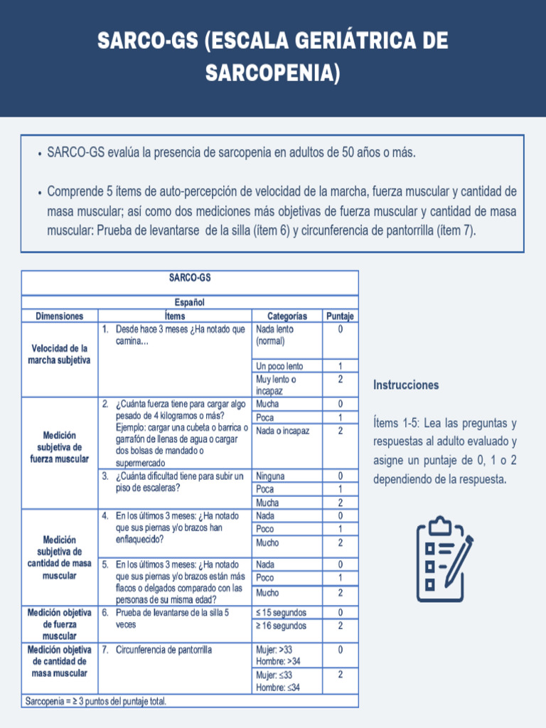 Sarco-Gs (Escala Geriátrica de Sarcopenia) : Instrucciones | PDF