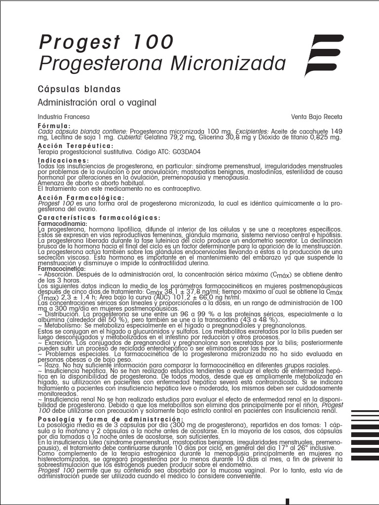 Progest 100 Prospecto ELEA | PDF | Progesterona | El embarazo