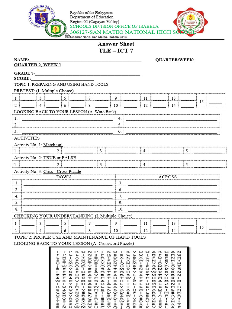 Answer Sheet in Tle Ict 7&8 - Quarter 2 | Download Free PDF | Input/Output | Word Search