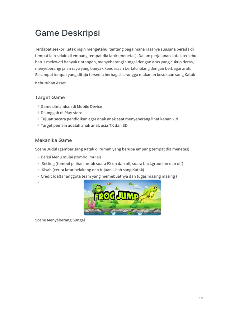 Contoh GDD Game Berjudul Petualangan Katak | PDF