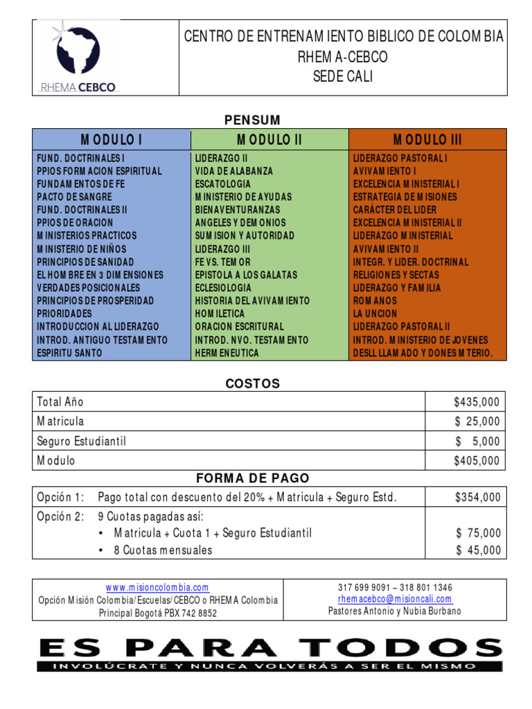 CEBCO PENSUM y COSTOS | PDF