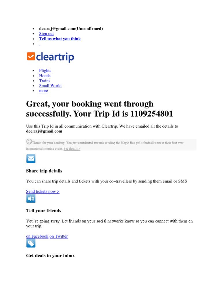 Great, Your Booking Went Through Successfully. Your Trip Id Is ...