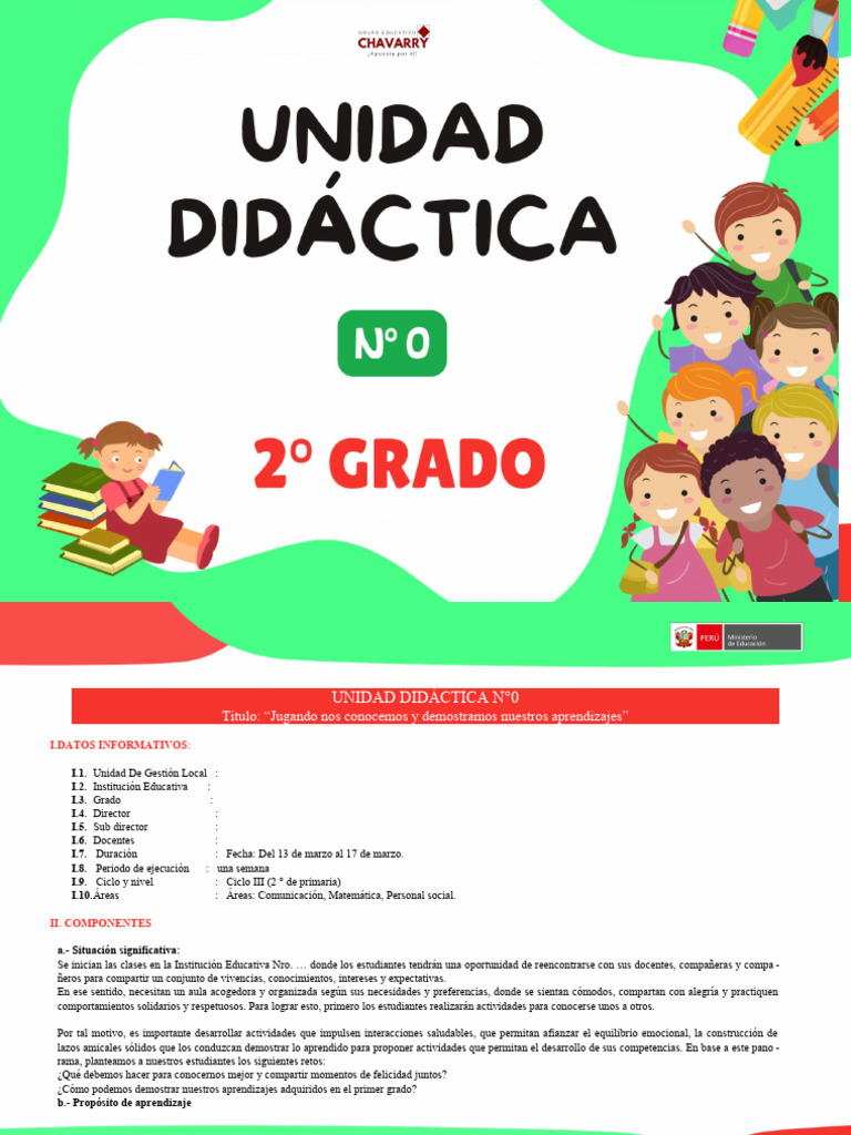 UNIDAD N°0 - 2DO GRADO “Jugando nos conocemos y demostramos nuestros ...