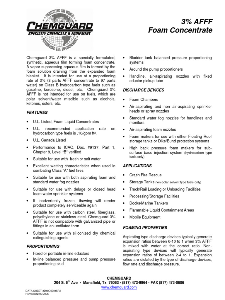 MSDS Foam Liquid AFFF Chemguard - STARVVO Indonesia | PDF | Fires | Water