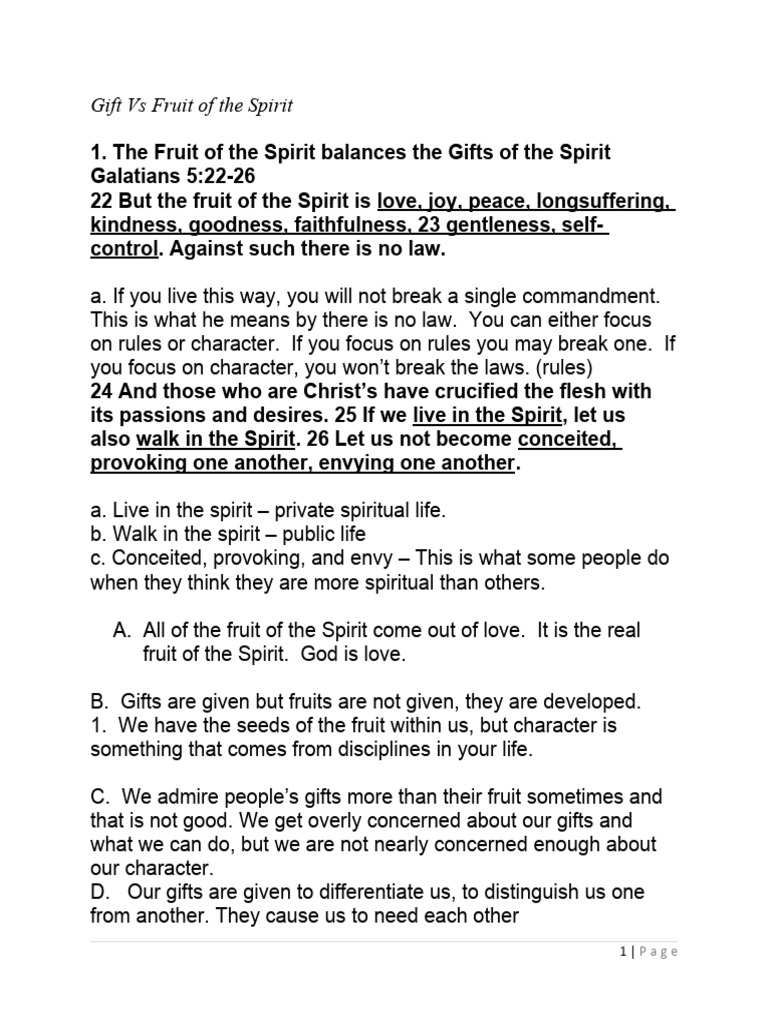 Gift Vs Fruit Of The Spirit Explained PDF Spiritual Gift Fruit Of
