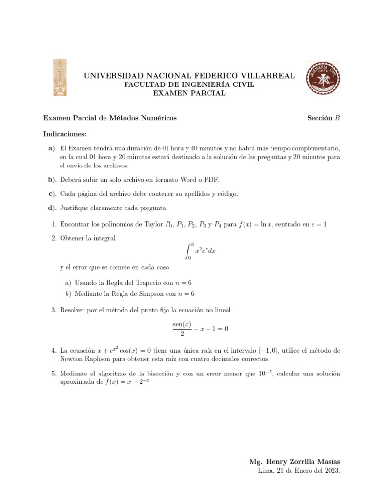 Examen Parcial Metodos Numericos | PDF