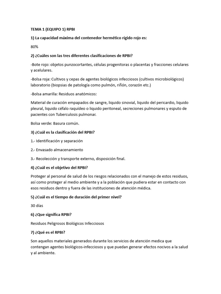 Clasificación y manejo de RPBI | PDF