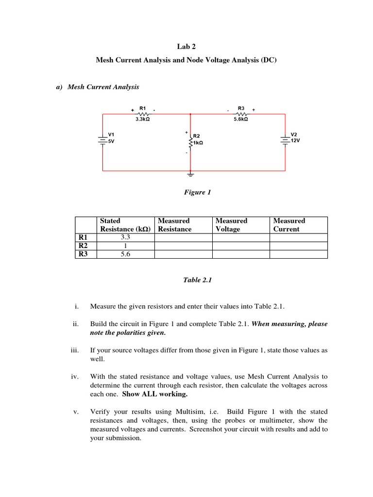 Mesh and Node Voltage Analysis Lab | PDF