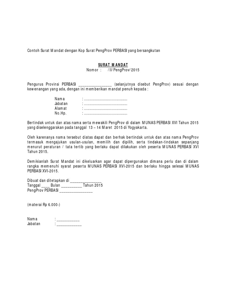 Contoh Surat Mandat PERBASI 2015 | PDF | Karier & Perkembangan