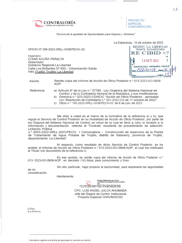 Informe de Accion de Oficio Posterior #013-2023-Oci-0608-Aop R222047 | PDF