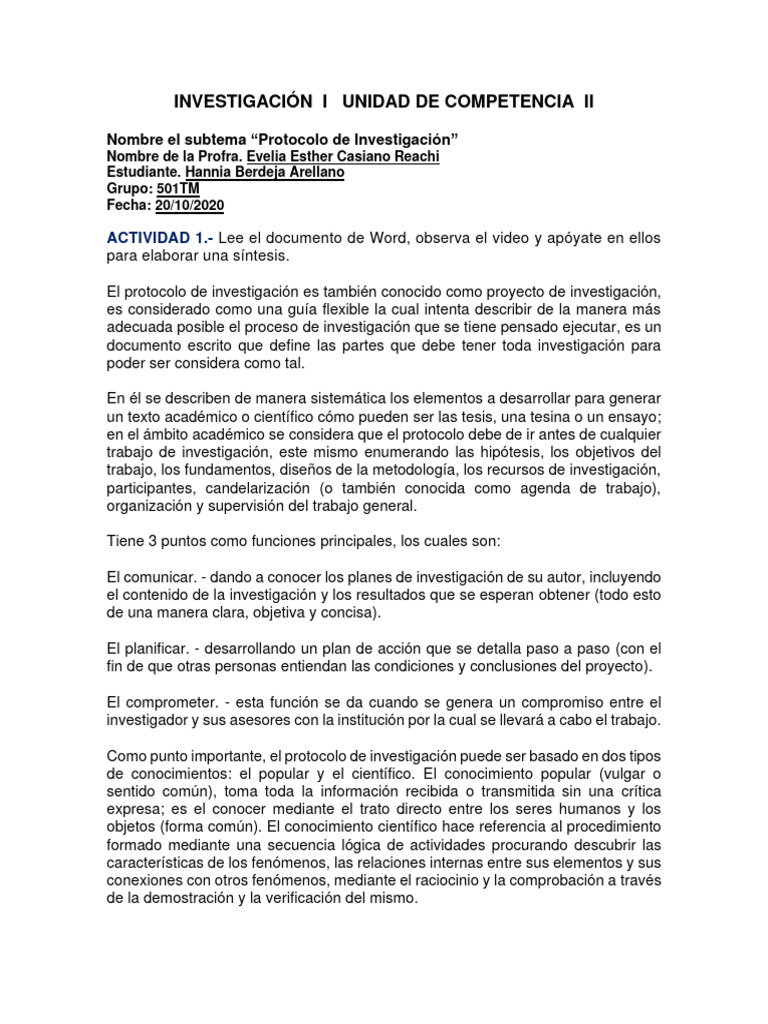 El Protocolo de Investigación y Sus Características - HBA | PDF | Teoría | Conocimiento