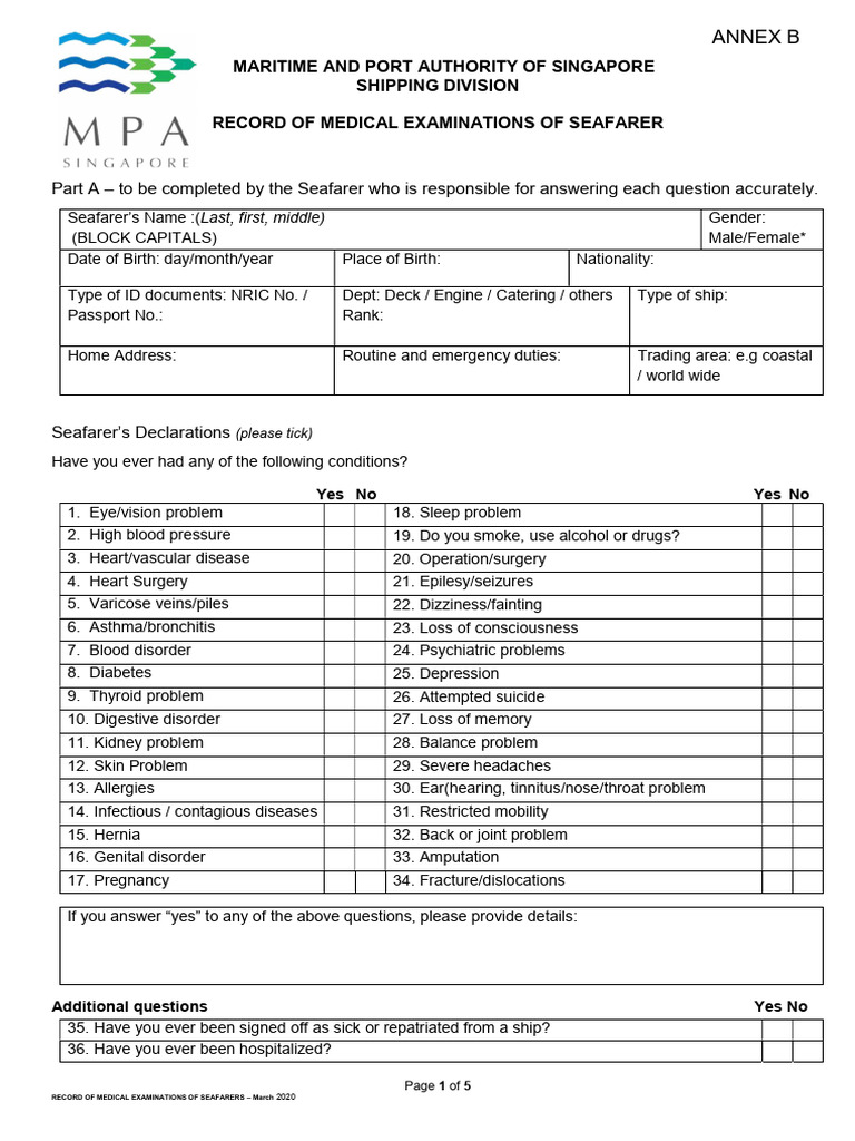 Seafarer Medical Exam Record | PDF | Blood Pressure | Physical Examination