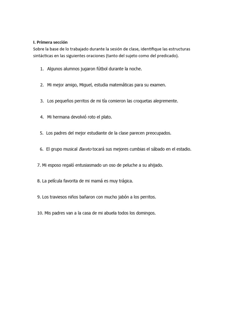 Ejercicios de Sintaxis | PDF