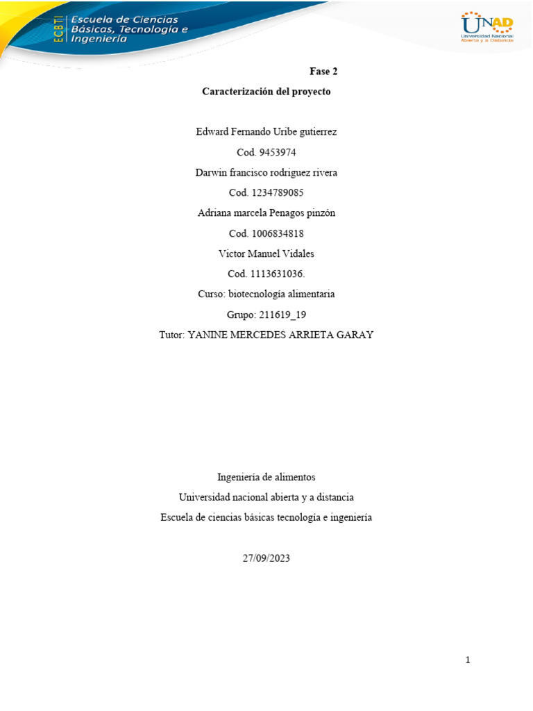 Fase 2 - Caracterizacion Del Proyecto - Trabajo Grupal. | PDF