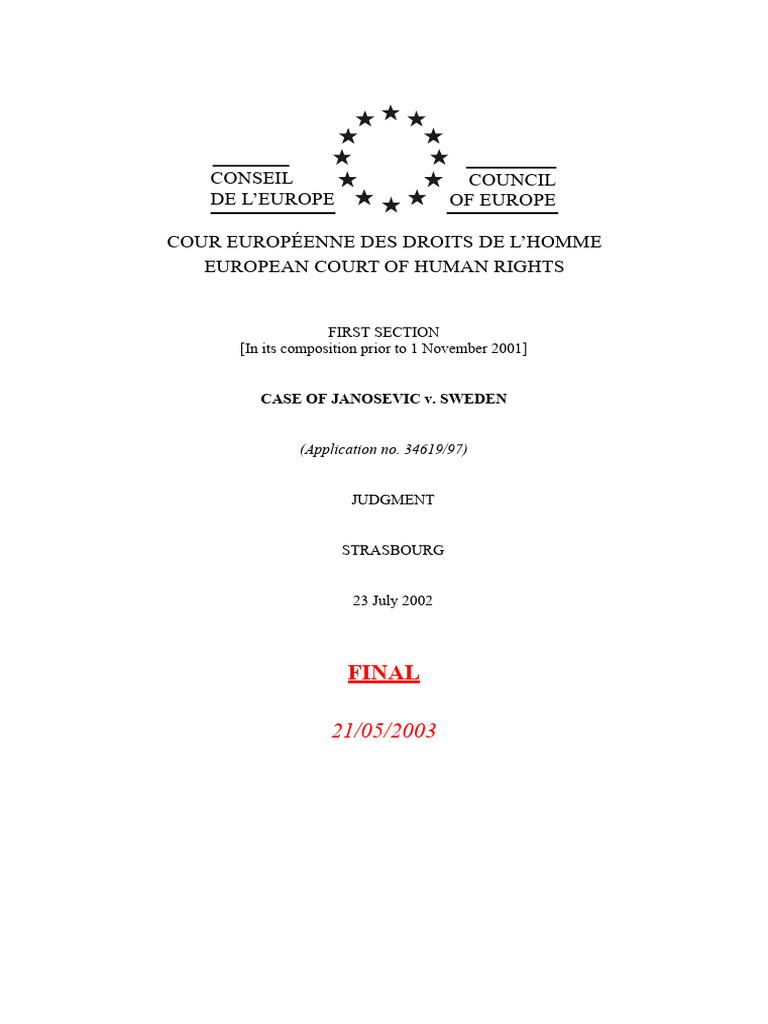 CASE OF JANOSEVIC v. SWEDEN | PDF | Bankruptcy | Taxes