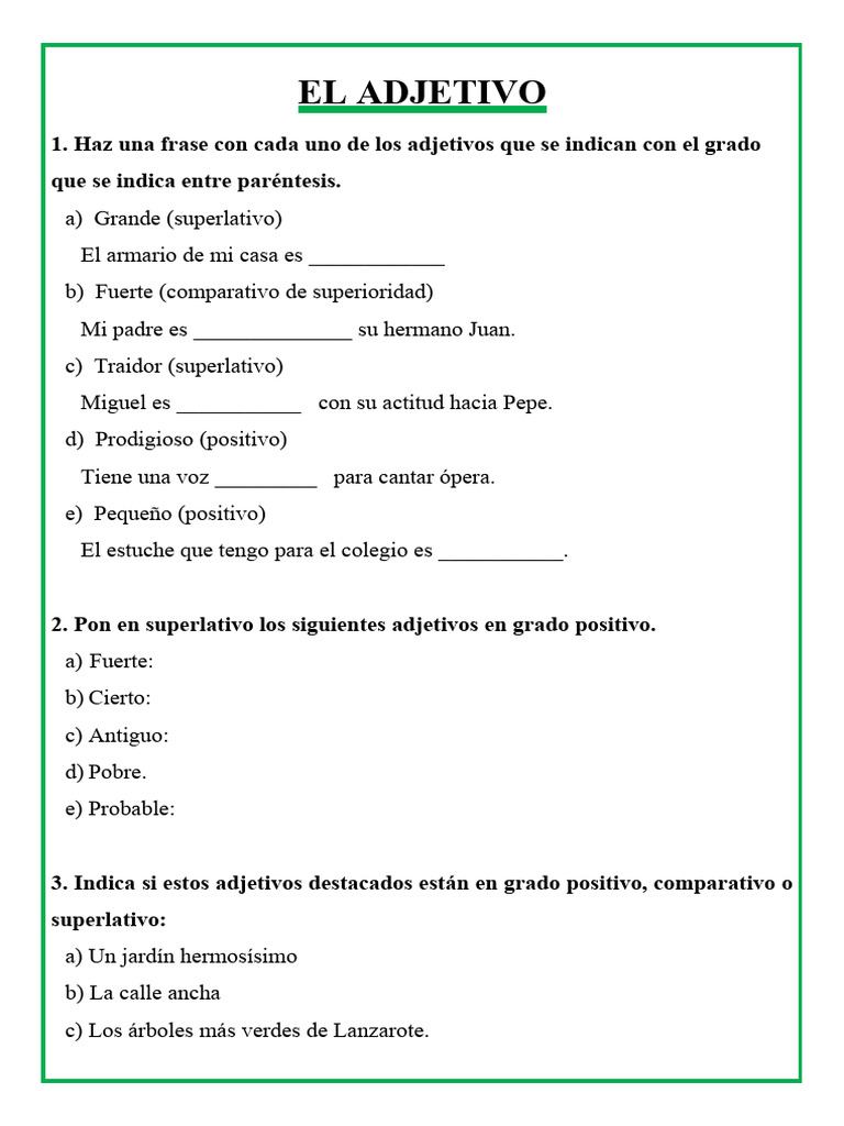 Adjetivos, Comparativos y Superlativos | PDF | Adjetivo