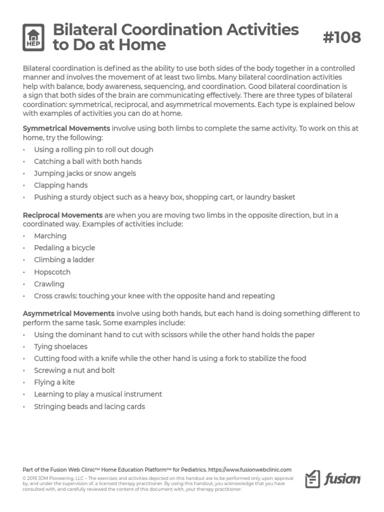 Bilateral Coordination Activities To Do at Home | PDF