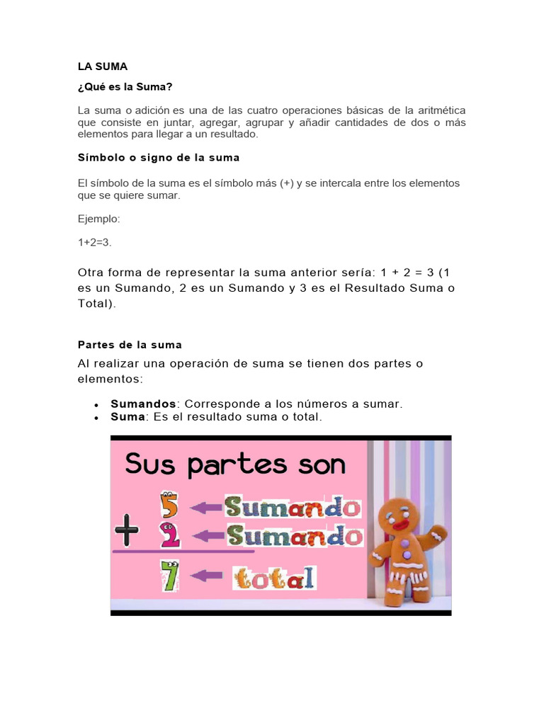 La Suma, Sus Partes y Propiedades (Matemàtica) | PDF