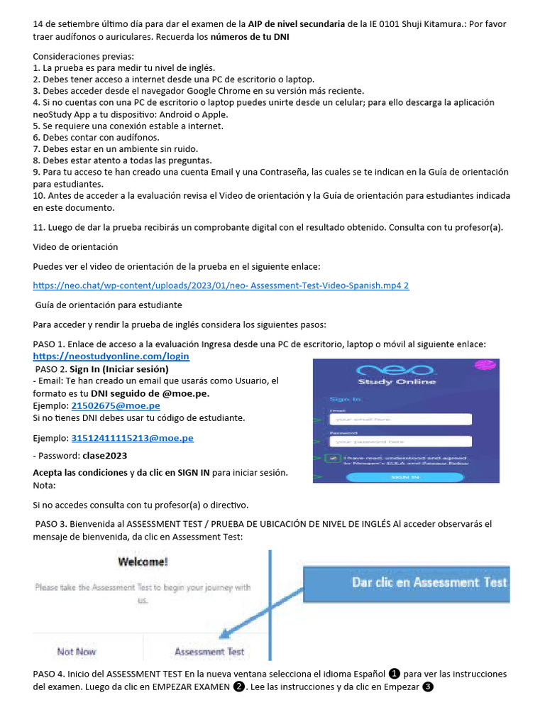 Jueves 14 de Setiembre Último Día para Dar Examen en AIP de La IE Shuji Kitamura, Importante ...