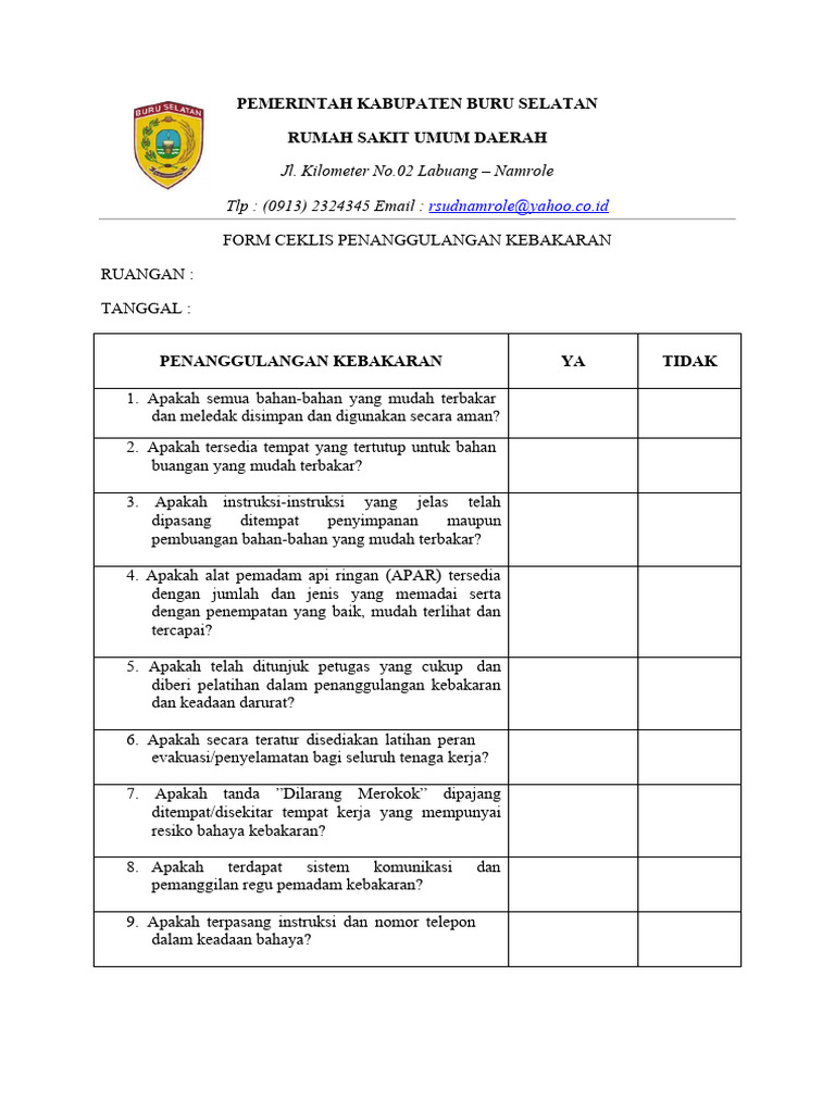 Pform Ceklis Kebakaran | PDF