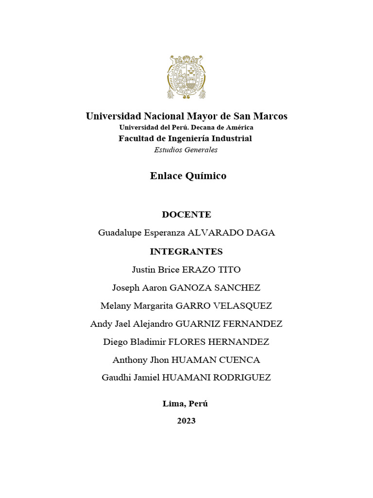 Informe 2 - Enlace Químico - Laboratorio Química | PDF Informe 2 - Enlace Químico - Laboratorio Química | PDF