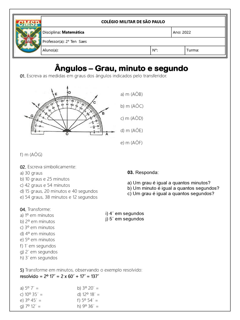 Ângulos - Grau, Minuto e Segundo | PDF