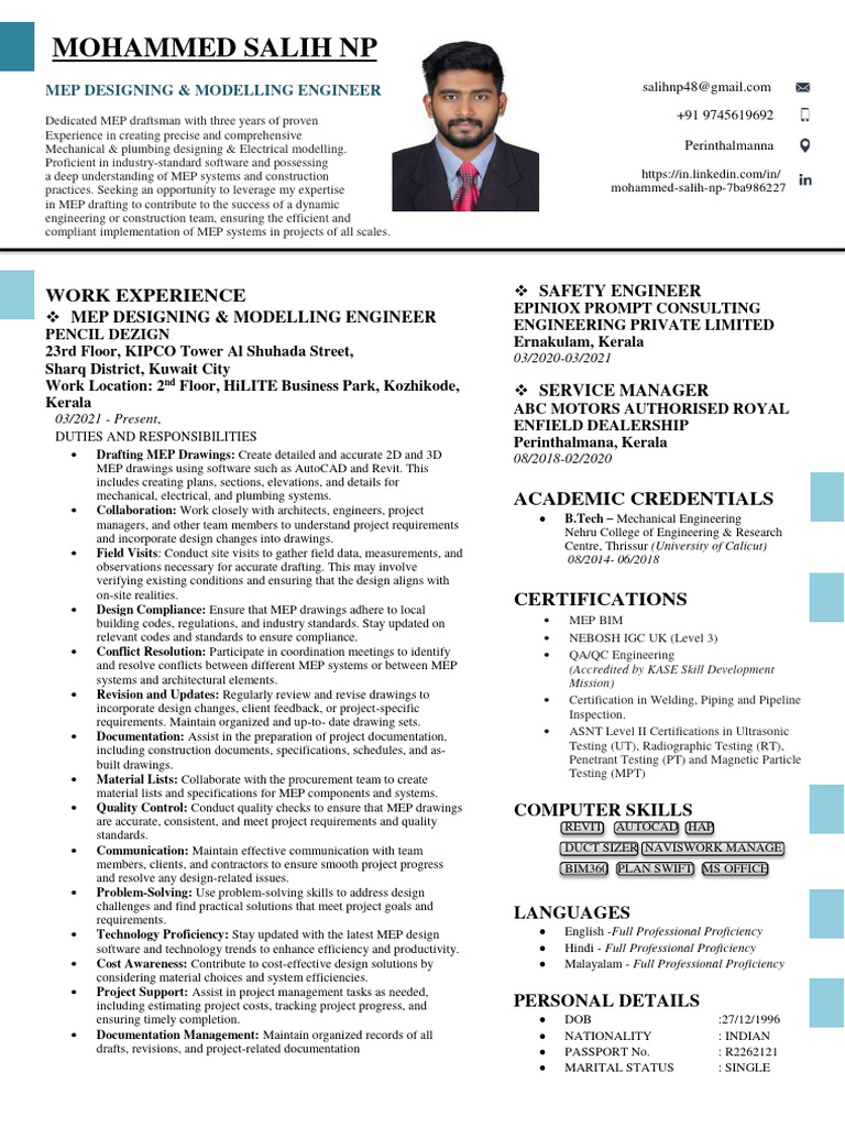 Mohammed Salih - Updated - CV | PDF | Specification (Technical Standard) | Engineering