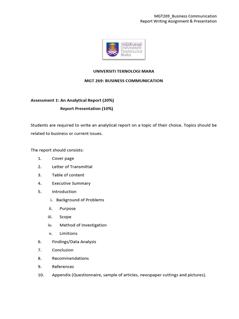 MGT269 - Group Project 1 - Analytical Report and Presentation (30%) | PDF