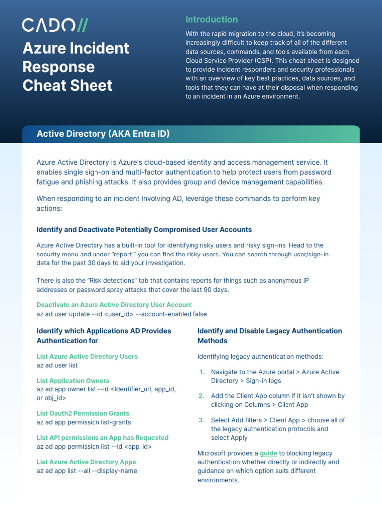 Azure Incident Response Cheat Sheet | PDF | Security | Computer Security Azure Incident Response Cheat Sheet | PDF | Security | Computer Security