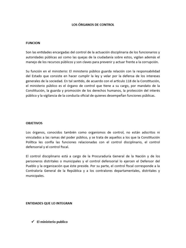 Órganos de Control y su Función en Colombia | PDF | Ciencias sociales