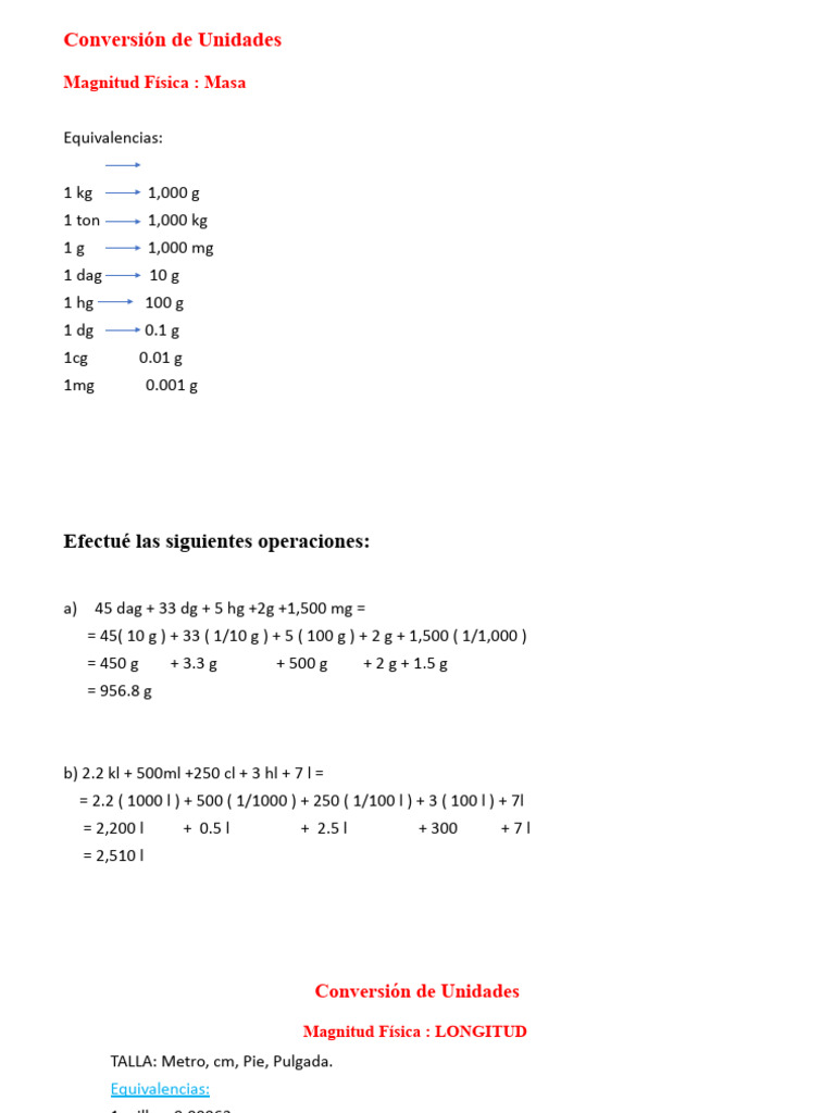 Conversión de Unidades - Masa, Longitud, Temperatura | PDF | Celsius ...