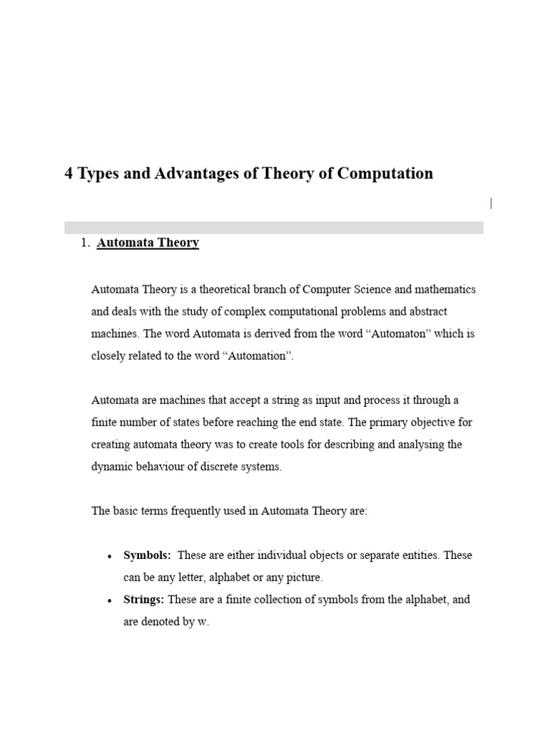 4 Types and Advantages of Theory of Computation | PDF | Automata Theory | Theory Of Computation