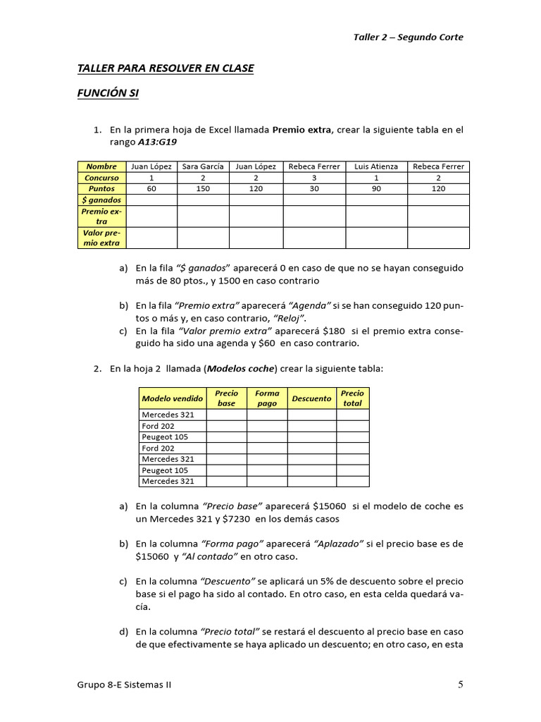 Ejercicios de Excel Funciones SI | PDF