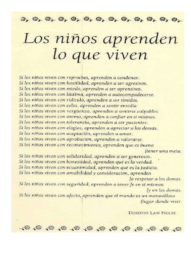 REFLEXION LOS NIÑOS APRENDEN LO QUE VIVEN... | PDF