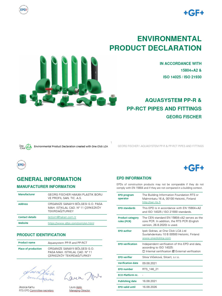 Gfps Declaration Aquasystem PP R PP RCT Pipes and Fittings Epd en | PDF ...