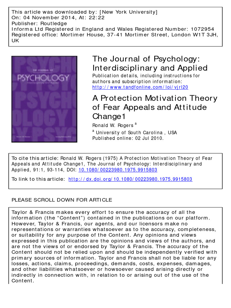 A Protection Motivation Theory of Fear Appeals and Attitude Change ...