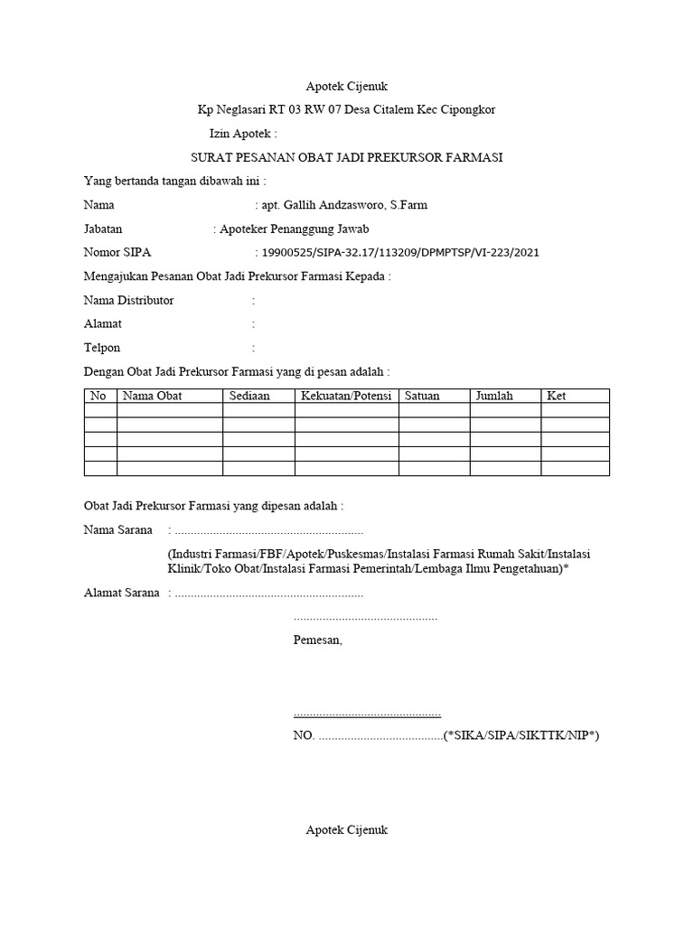 Form PREKURSOR Dan OOT Cijenuk | PDF