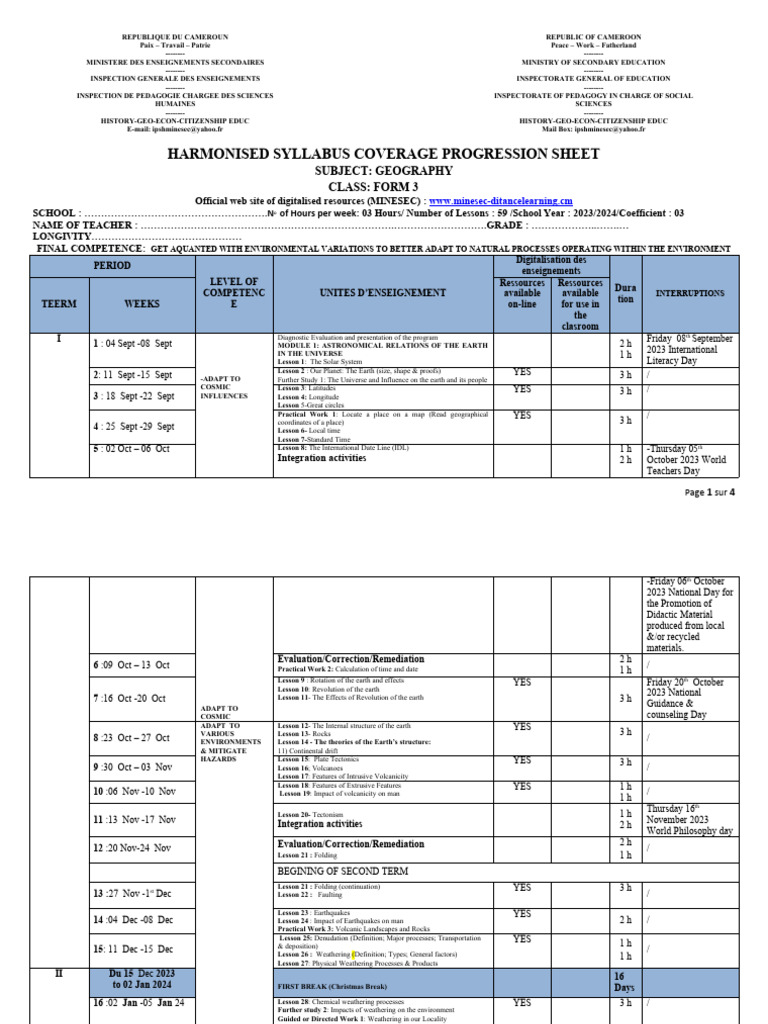 Geography Progression Sheet for Form 3 | PDF