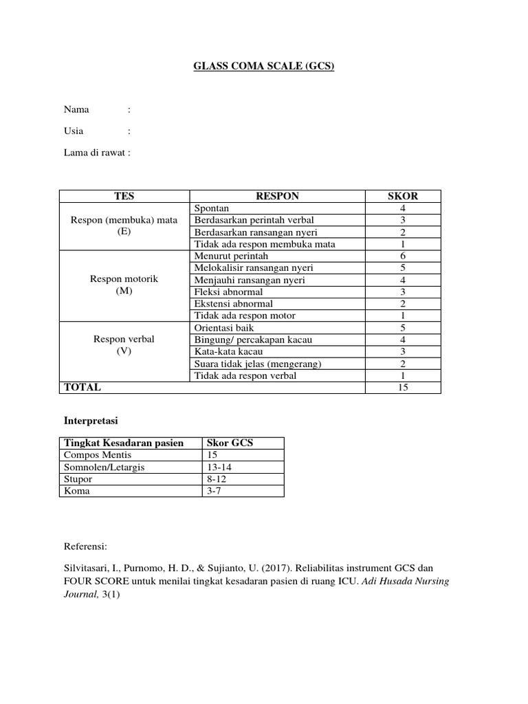 Form Glass Coma Scale (GCS) | PDF