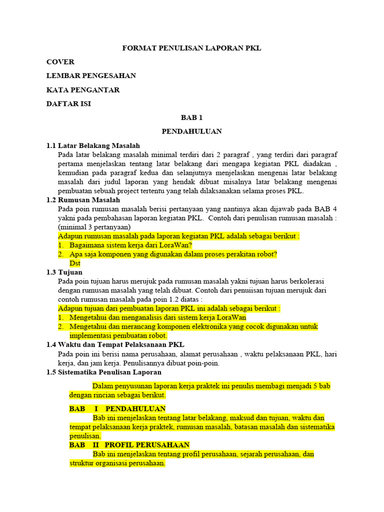 Panduan Format Laporan PKL Lengkap | PDF