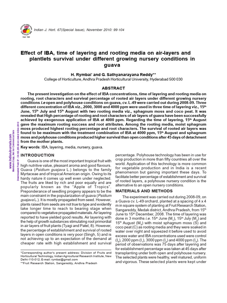 Effect of IBA, Time of Layering and Rooting Media On Air-Layers and ...