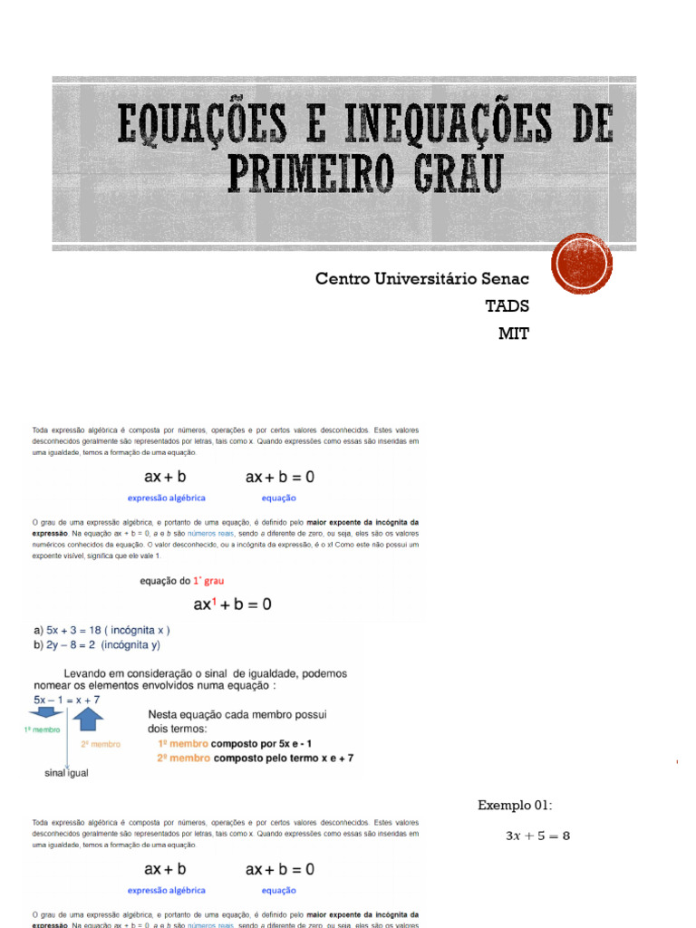 02 - Equações e Inequações Do Primeiro Grau | PDF | Equações | Matemática