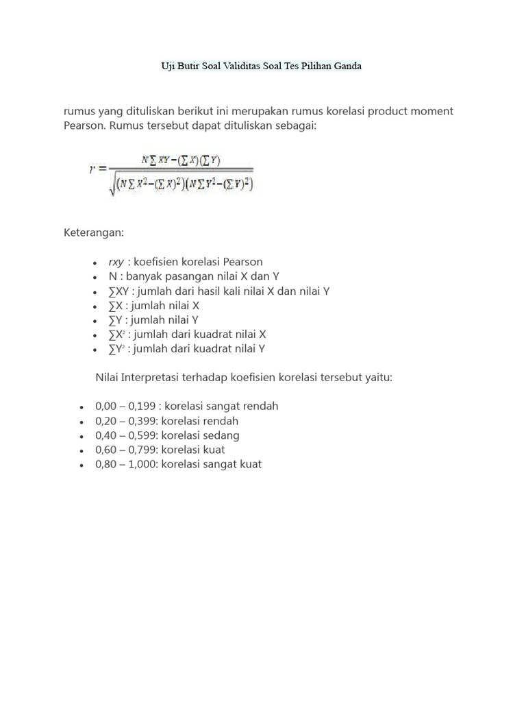 Uji Butir Soal Validitas Soal Tes Pilihan Ganda | PDF