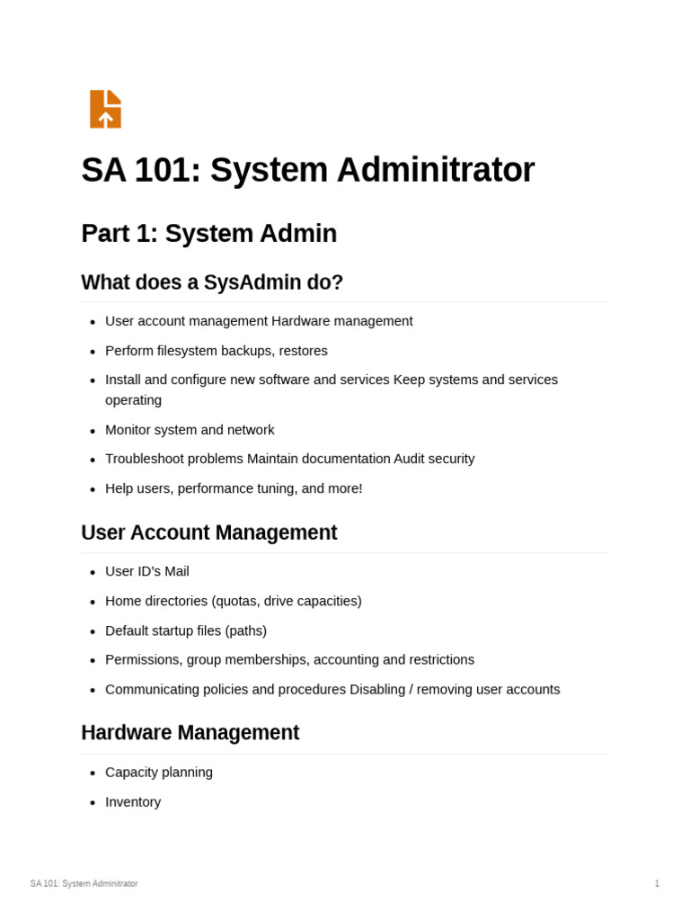 SA 101 System Adminitrator | PDF | System Administrator | Operating System