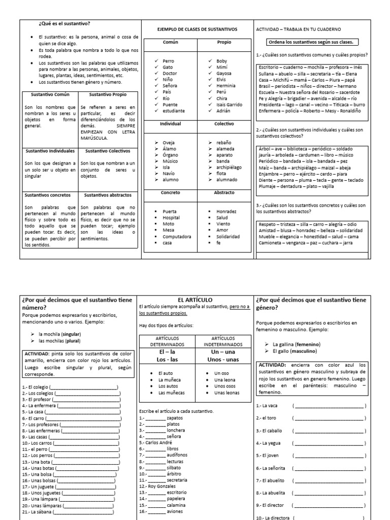 El Sustantivo - Adjetivo y Artículo. | PDF | Sustantivo | Morfología Lingüística