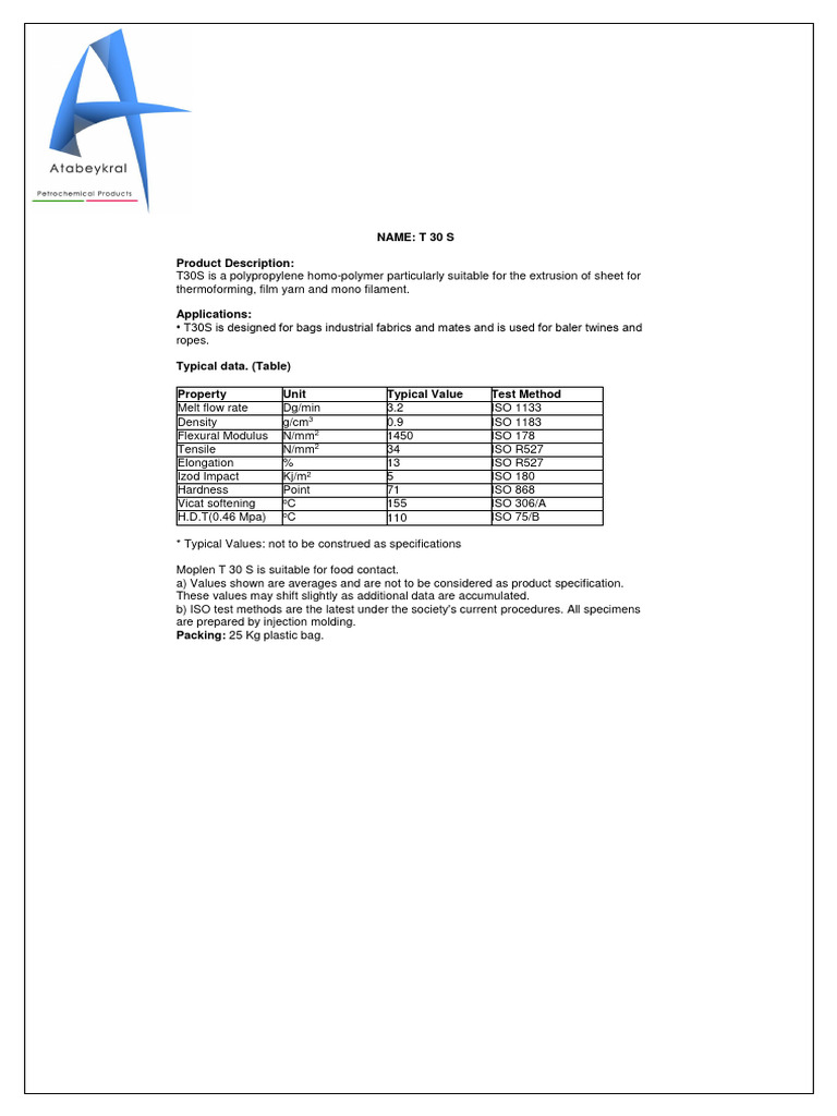 T30S Polypropylene Product Overview | PDF | Technology & Engineering