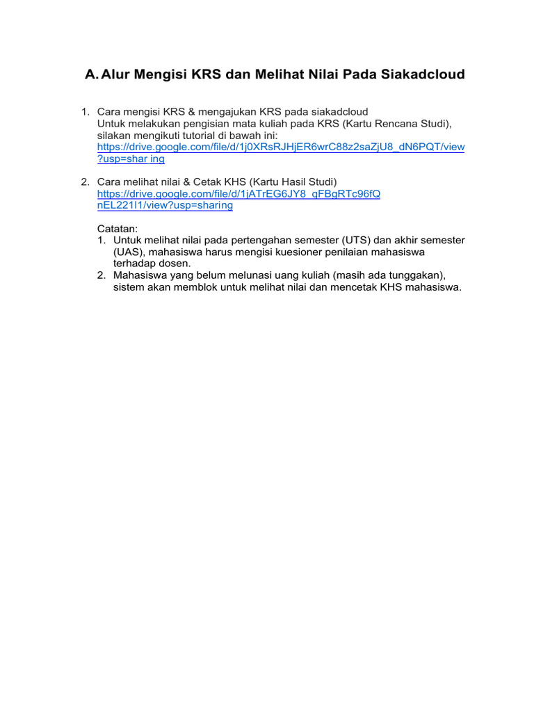 Panduan KRS dan Nilai Siakadcloud | PDF
